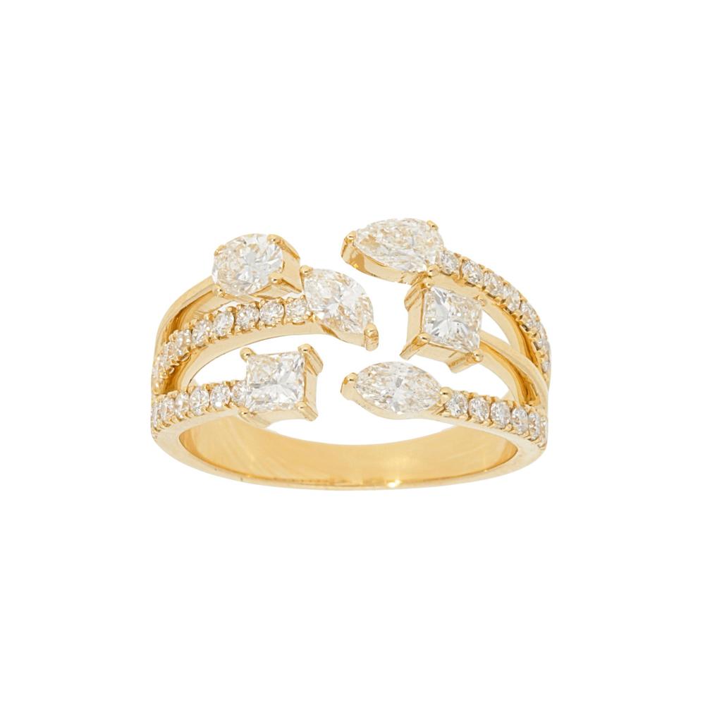 Open 3 Row Diamond Ring with Multi Shaped Diamonds – Aurora Jewelers